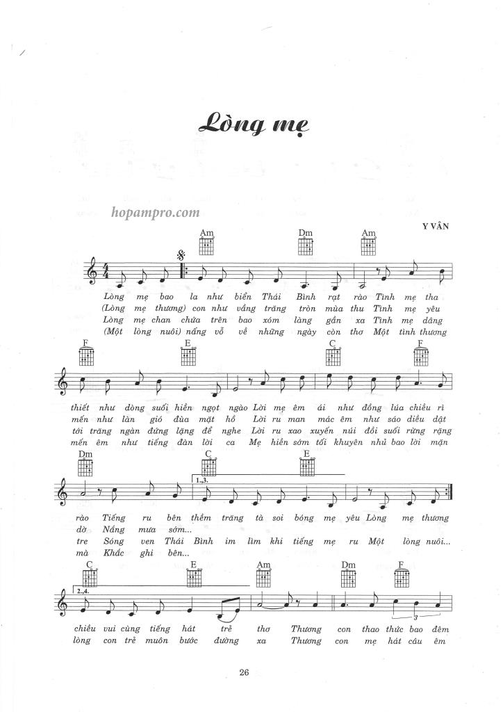 Sheet nhạc bài: LÒNG MẸ - Hợp âm Pro