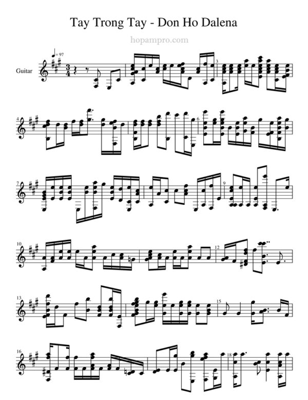 Sheet nhạc bài: TAY TRONG TAY (Hand in Hand) - Hợp âm Pro