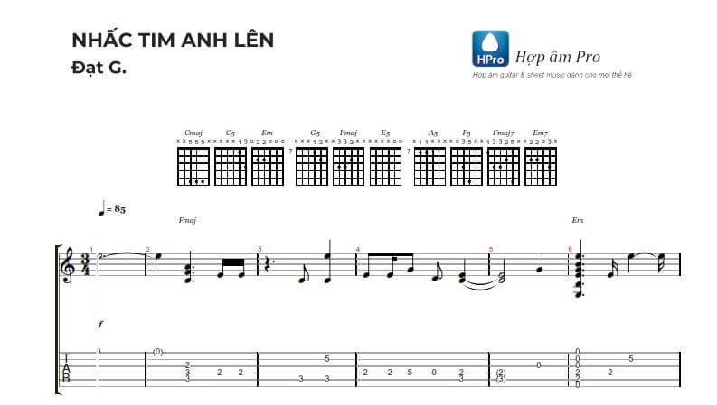 Hợp âm NHẤC TIM ANH LÊN - Giọng ca Đạt G.