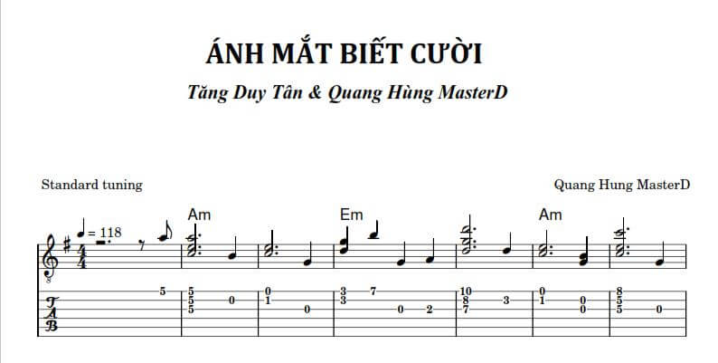 Ánh Mắt Biết Cười (Hợp âm & TAB) - Tăng Duy Tân...