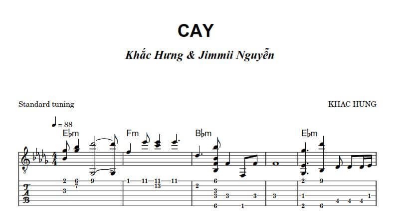 CAY (Hợp âm & TAB) - Khắc Hưng