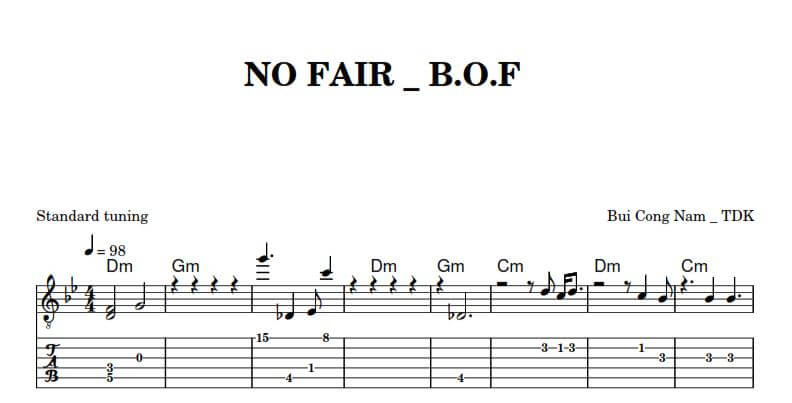 NO FAIR (Hợp âm & TAB) - B.O.F